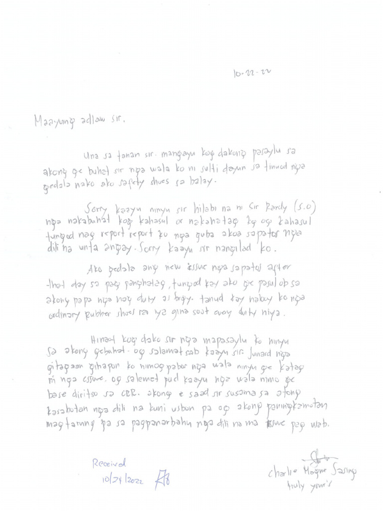 Sasing Letter (Safety Shoes) | PDF