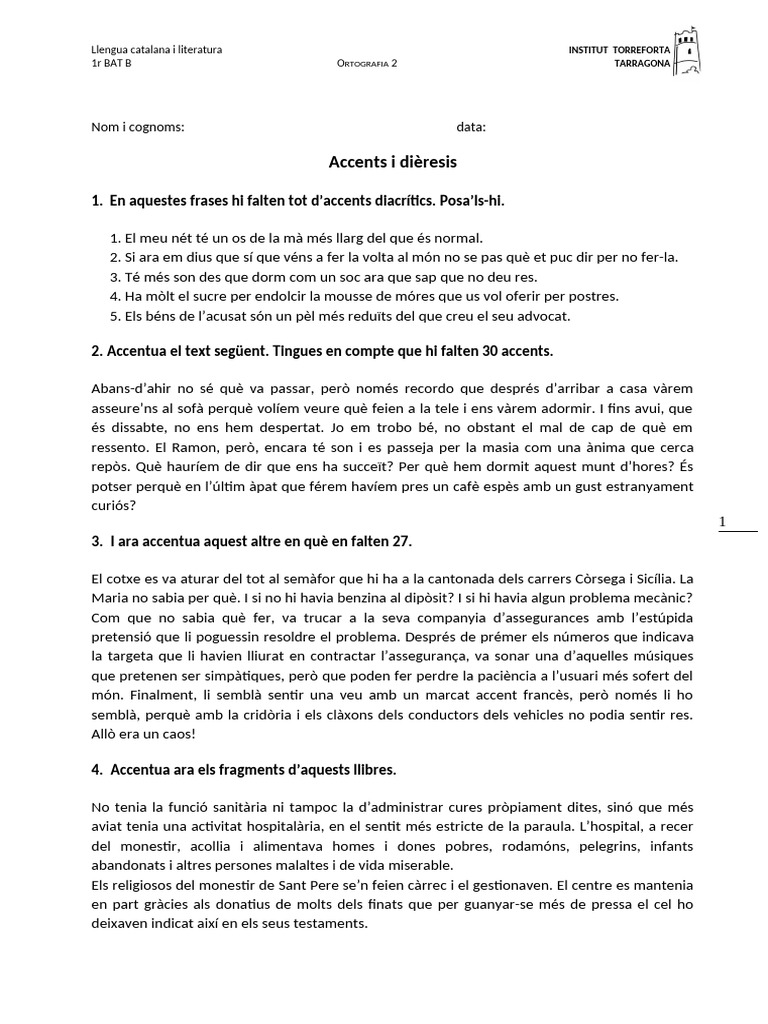 O2. Accents I Dièresis Corregit | PDF