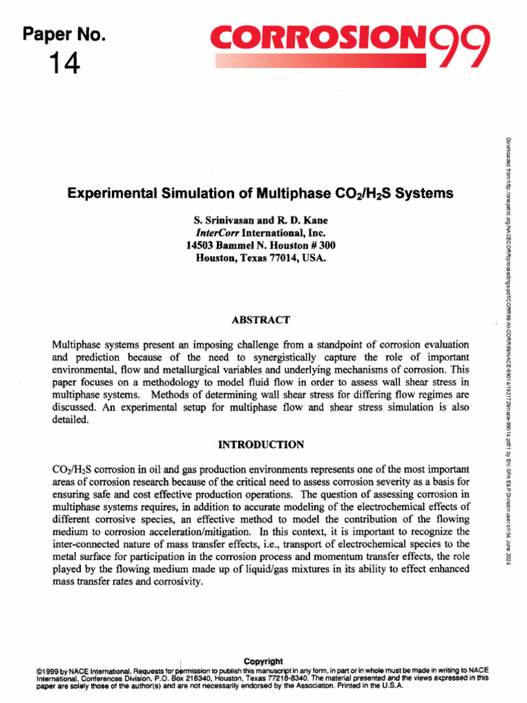 experimental simulation of multiphase CO2 H2S Systems | PDF | Fluid Dynamics | Stress (Mechanics)