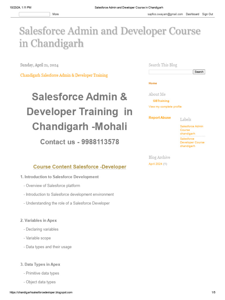 Salesforce Admin and Developer Course in Chandigarh | PDF | Object ...