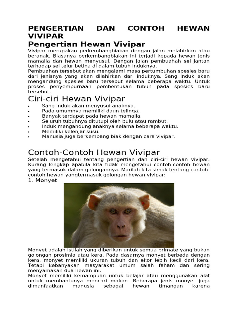 Pengertian dan Contoh Hewan Vivipar | PDF | Griya & Taman | Kesehatan ...
