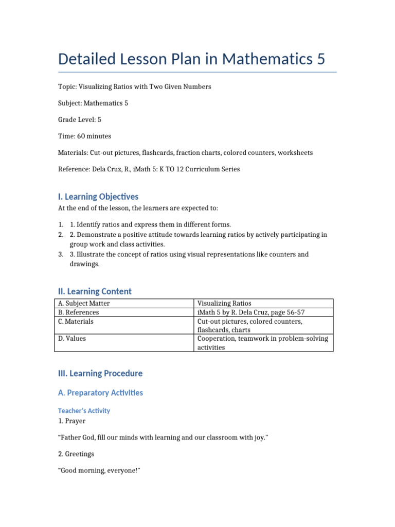Visualizing Ratios Lesson Plan | PDF | Teaching Methods & Materials | Art