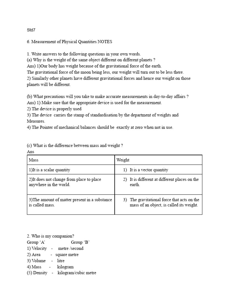 Measurement of Physical Quantities | PDF | Weight | Measurement