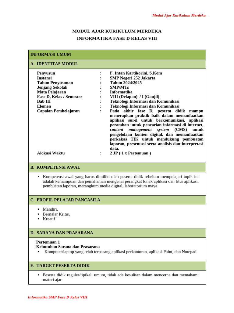 Modul Ajar BAB 3 - TIK - Intan | PDF