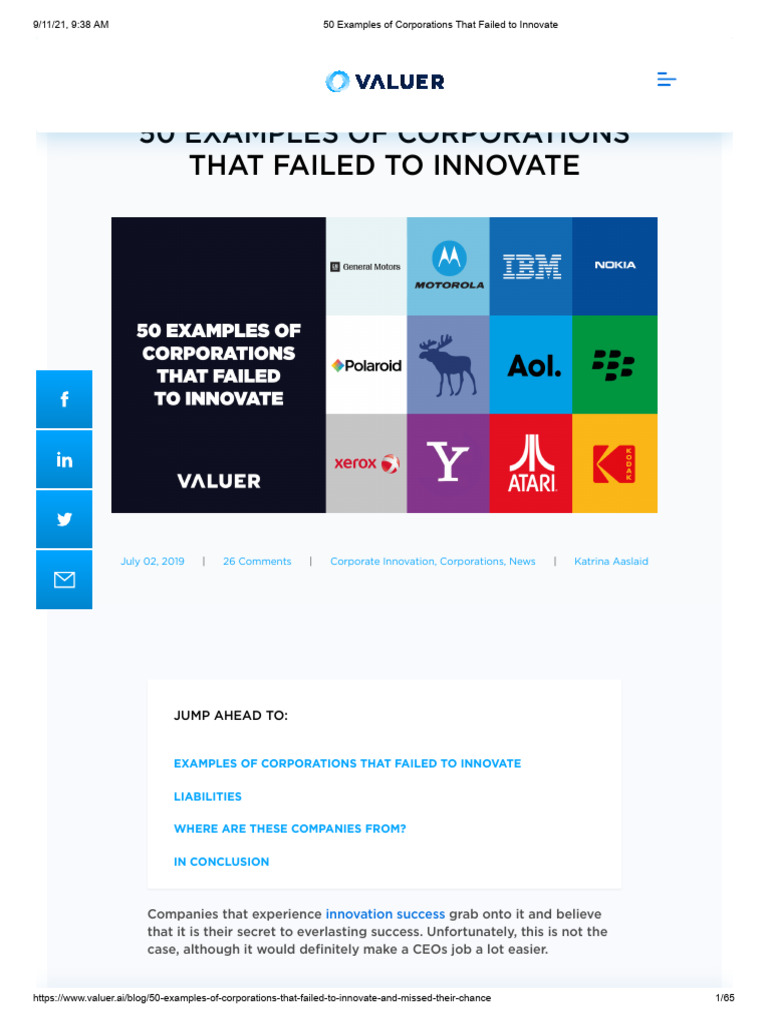 Week 1 50 Examples of Corporations That Failed To Innovate | PDF ...