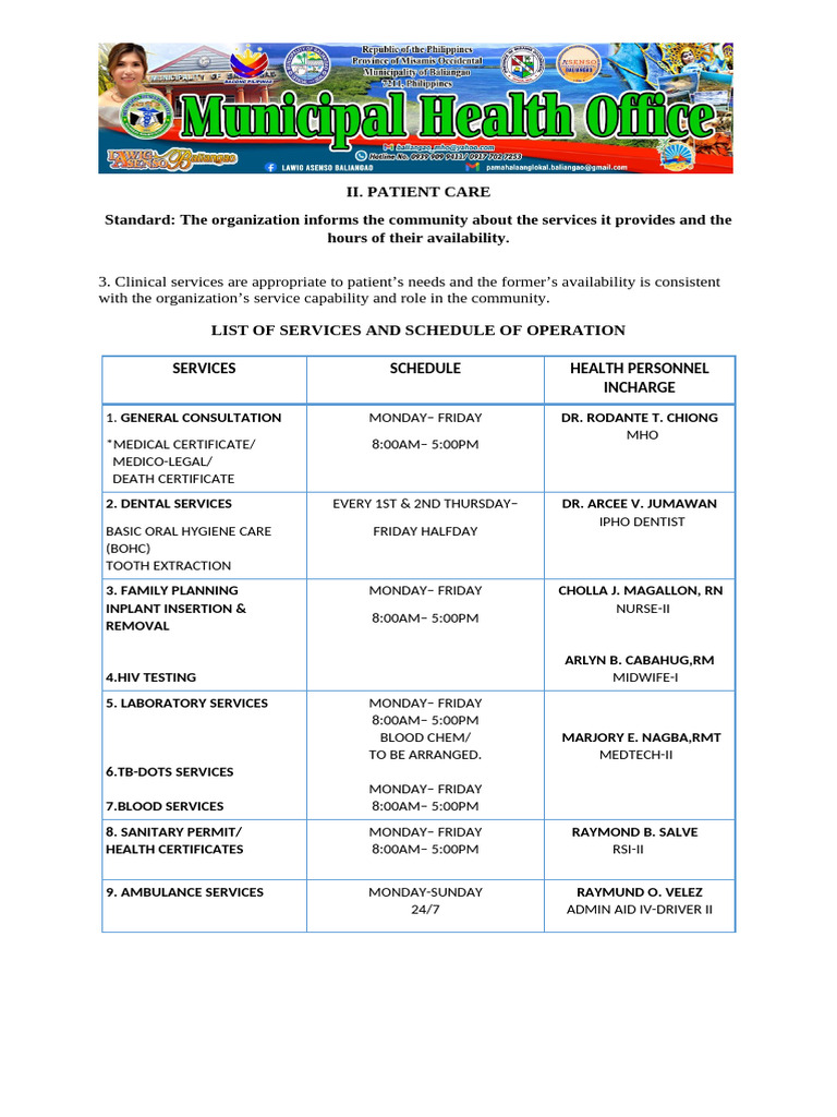 2.3 List of Services MS Word | PDF | Medicine | Health Sciences