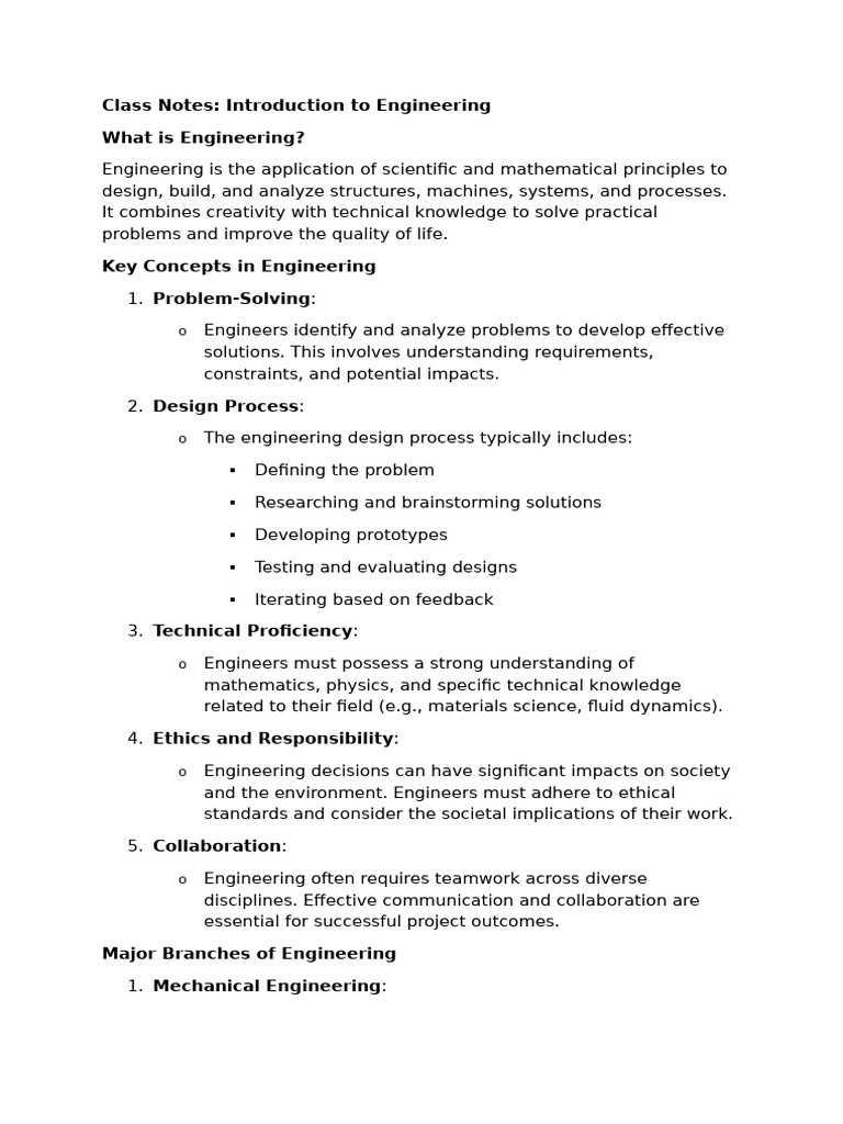 Intro to Engineering Class Notes | PDF | Engineering | Engineering ...