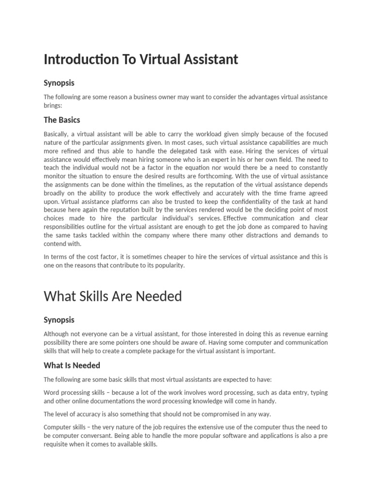 Introduction To Virtual Assistant | PDF | Marketing | Communication