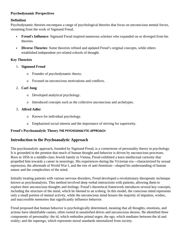 Psychodynamic Perspectives | PDF | Id | Unconscious Mind