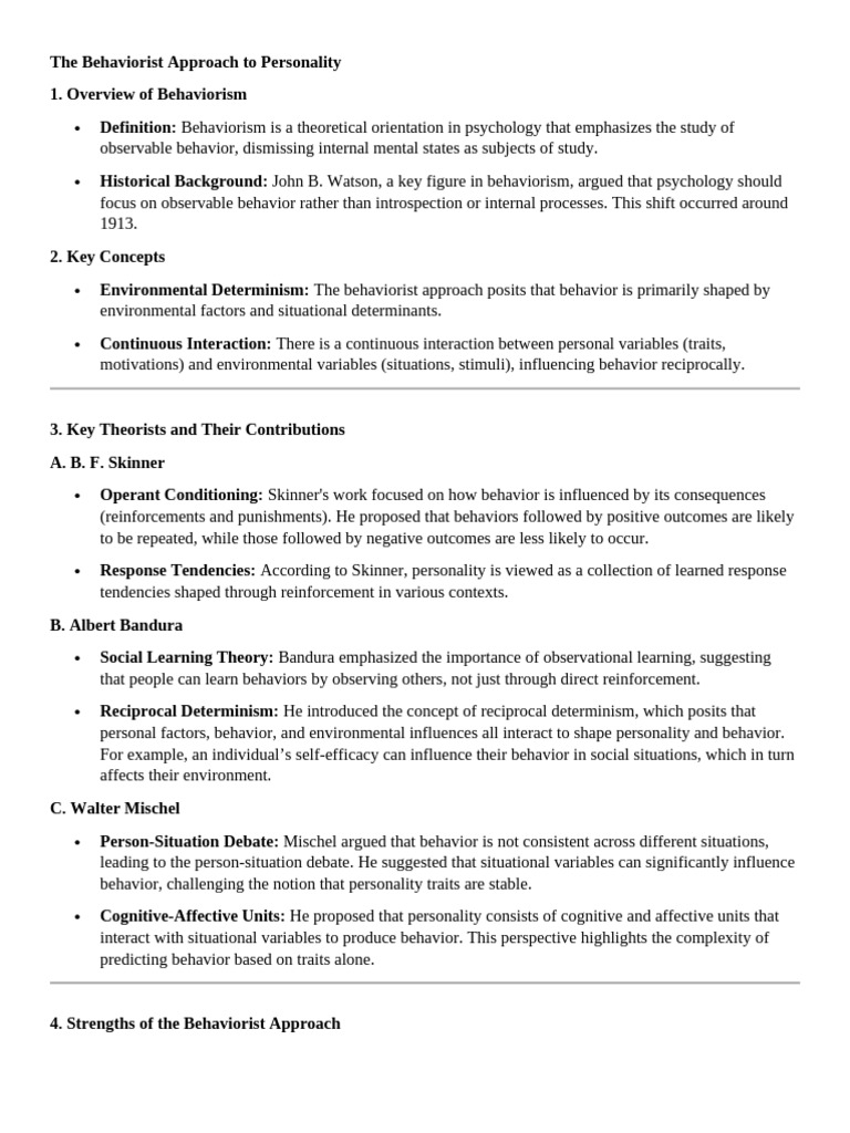 The Behaviorist Approach To Personality | PDF | Behaviorism | Reinforcement
