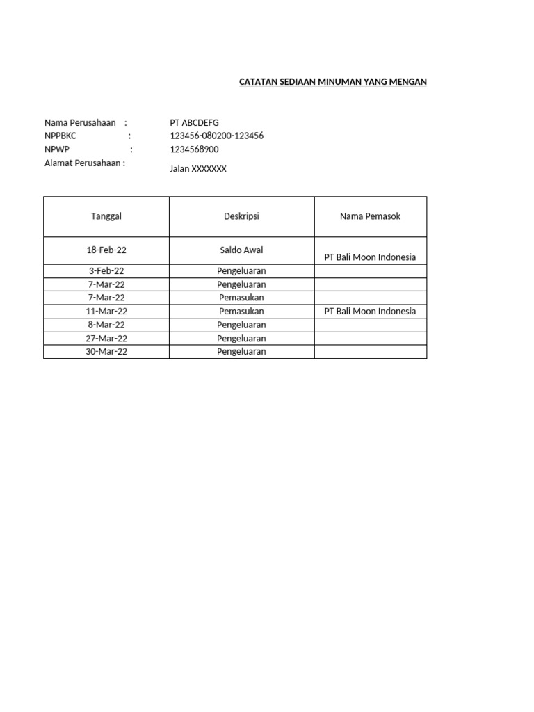 Contoh Format Pencatatan CSCK-5 | PDF