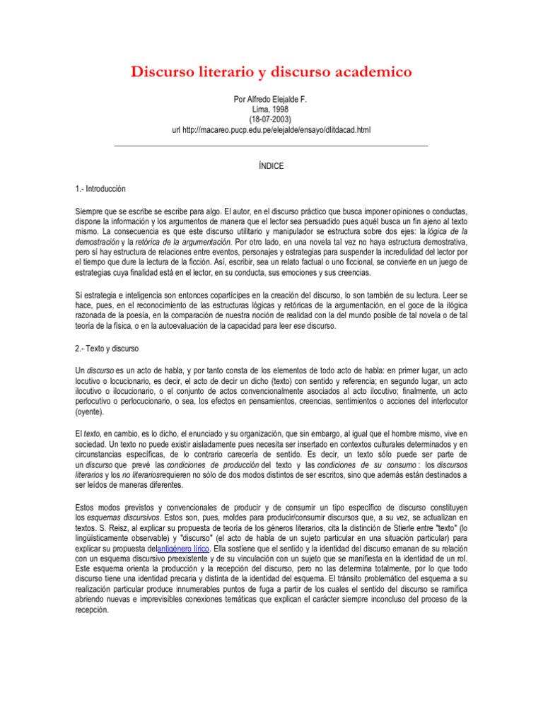 Discurso Literario Vs Discurso Academico | PDF | Narración | Proposición