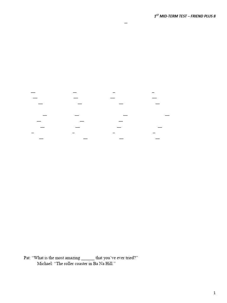 Đề Giữa Kì 1 Friend Plus 8- CHINH | PDF | Senses | Adolescence