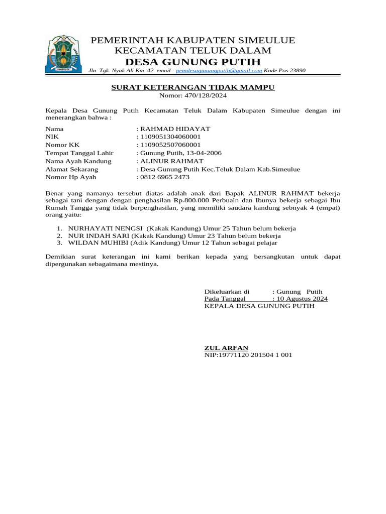 Surat Ket Tidak Mampu | PDF