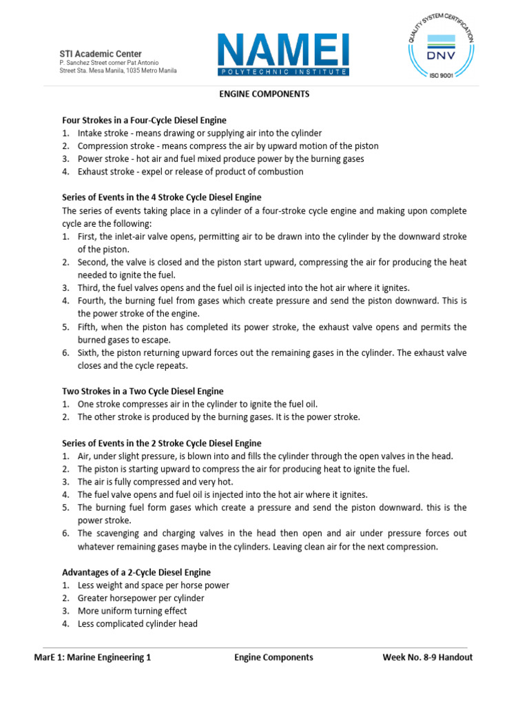 Marine Engineering 1 Week 8 9 | PDF | Internal Combustion Engine | Piston