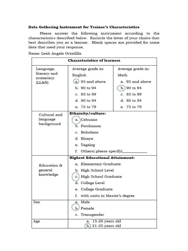 Trainee Characteristics Survey | PDF | Learning | Human Communication