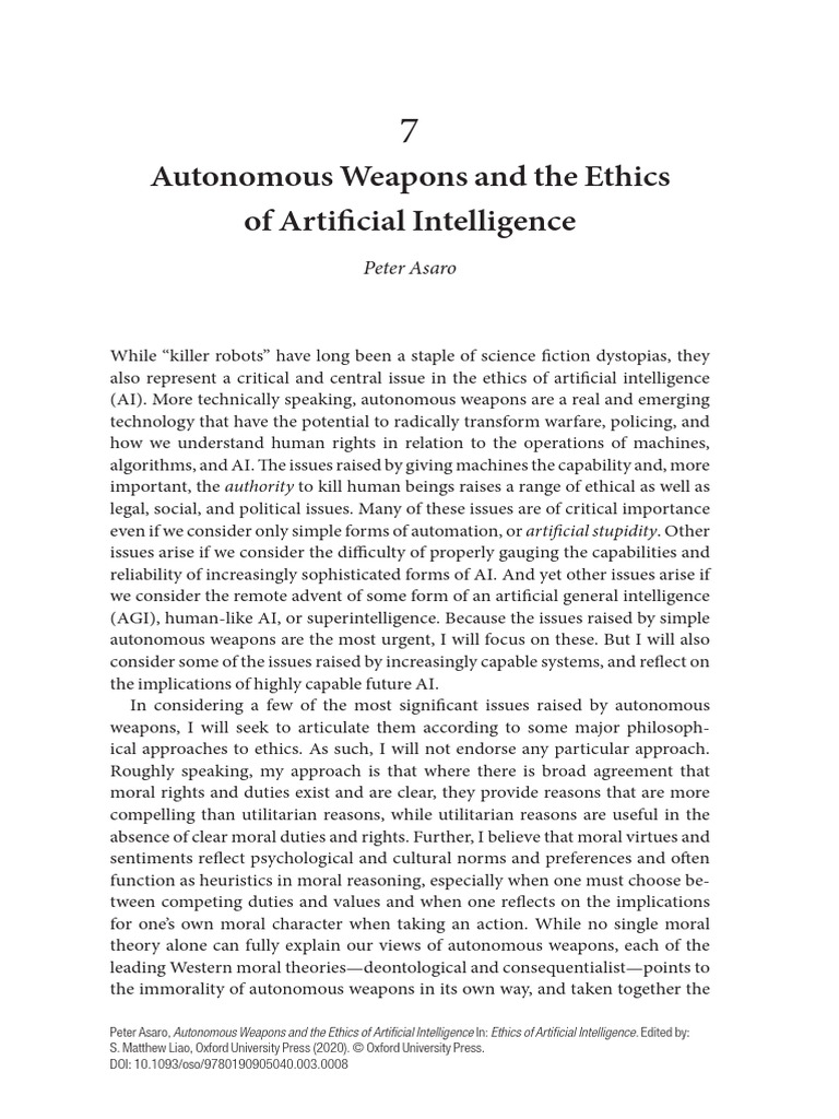 Asaro - Autonomous Weapons | PDF | Artificial Intelligence | Intelligence (AI) & Semantics