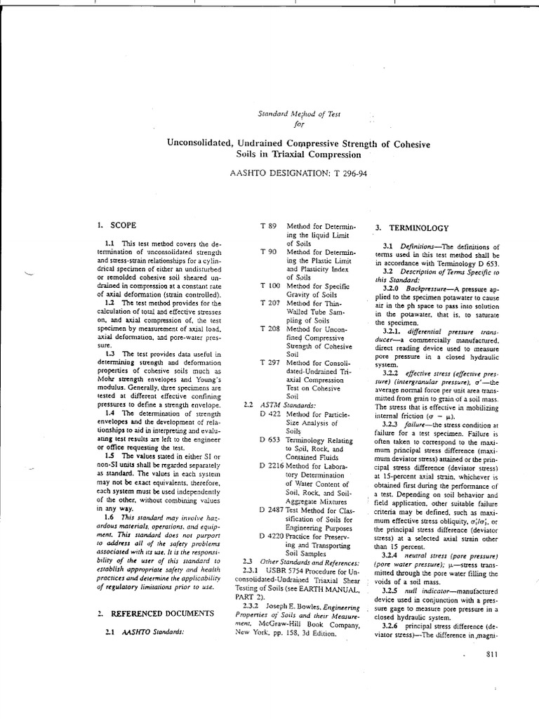 T 296-94 Unconsolidated Undrained Compressive Strength in | PDF