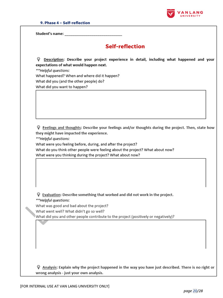 Self-Reflection - Anh Văn 3 & 4 - (Updated) Pba Manual - Interview Project-2 | PDF | Psychology ...