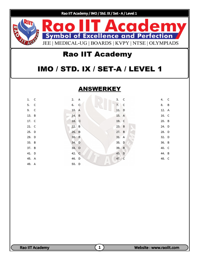 IMO 9th Set A Answer Key | PDF