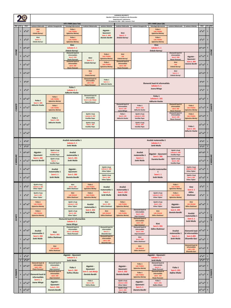 Orari BSc. - Sem. I - V.A. 2024 - 2025 7 | PDF