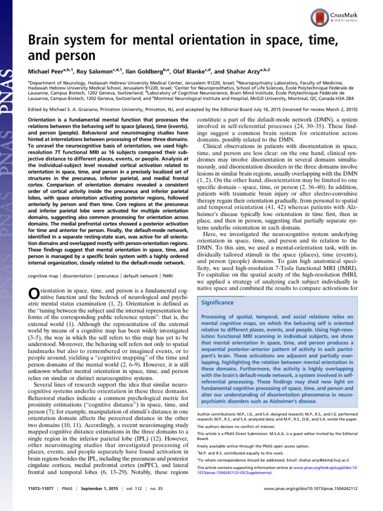 Peer Et Al 2015 Brain System For Mental Orientation in Space Time and ...