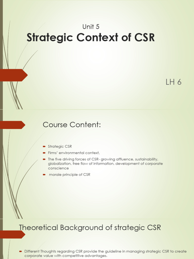 Unit 5 Strategic Context of CSR | PDF | Corporate Social Responsibility | Sustainability