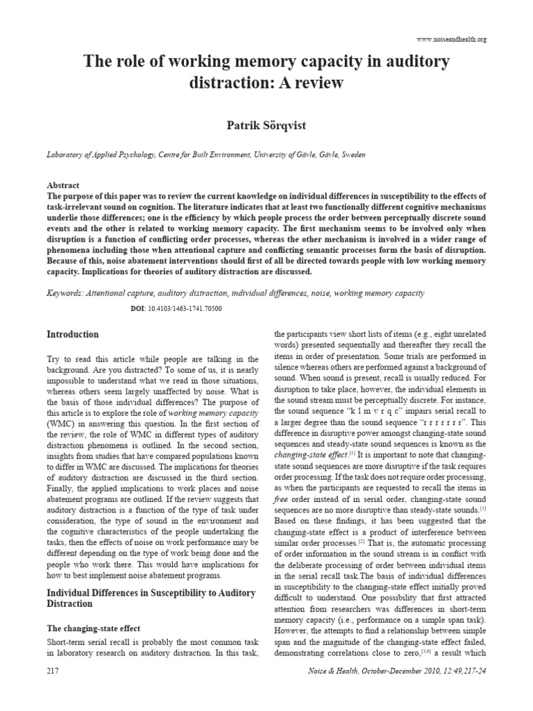 The Role of Working Memory Capacity in Auditory.4 | PDF | Recall ...