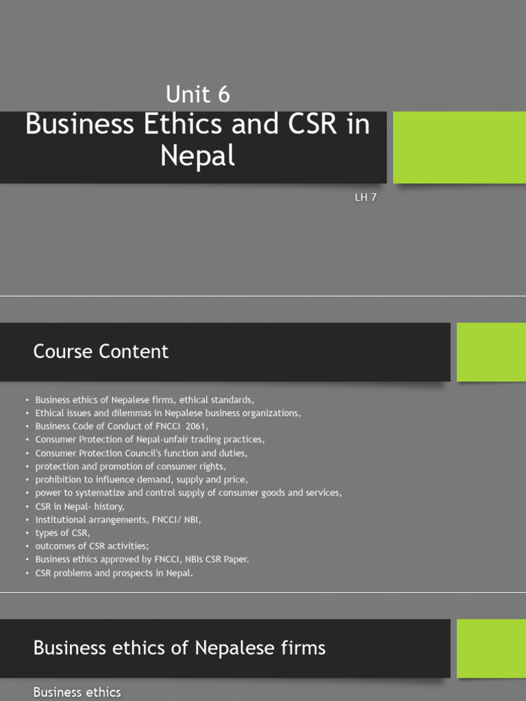 Unit 6 Business Ethics and CSR in Nepal | PDF | Corporate Social ...