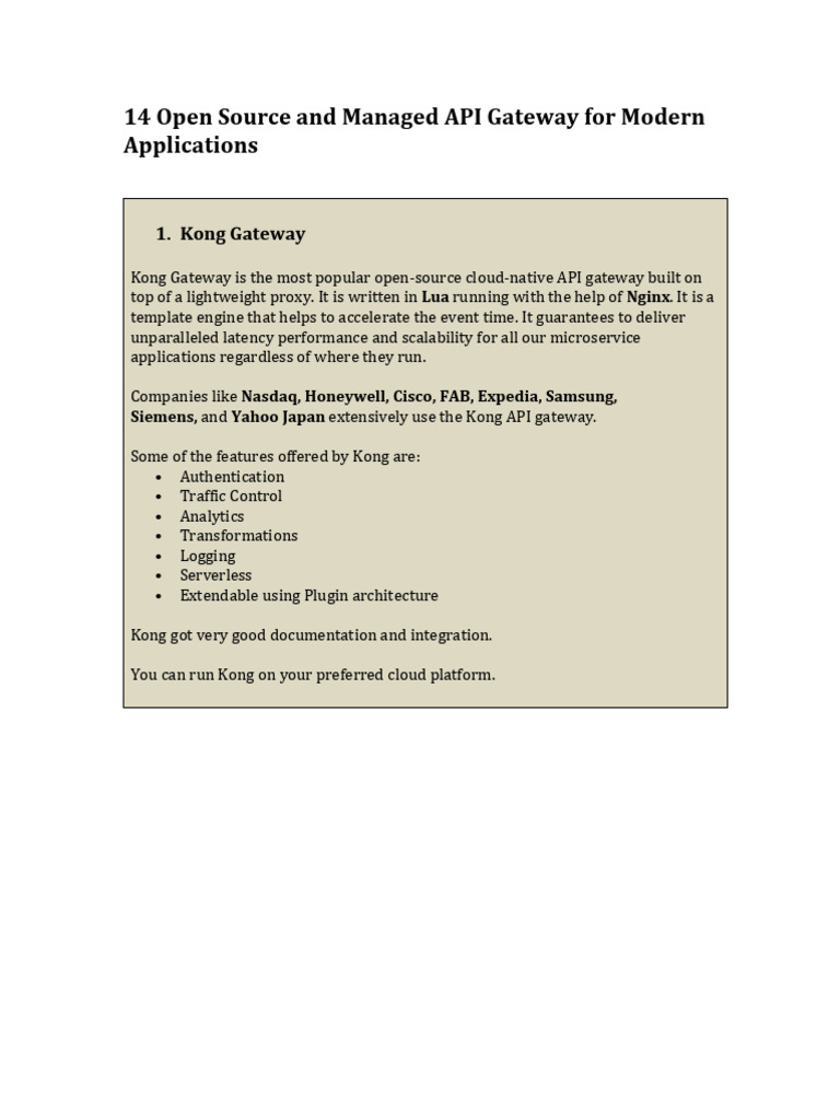 14 Best Open Source API Gateways | PDF | Cloud Computing | Amazon Web ...