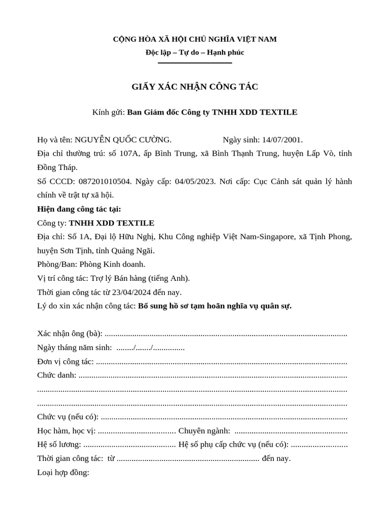 Mau Giay Xac Nhan Thoi Gian Cong Tac Tham Khao 0 | PDF