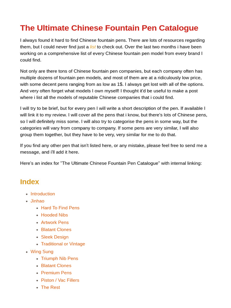 The Ultimate Chinese Fountain Pen Catalogue | PDF | Pen | Stationery