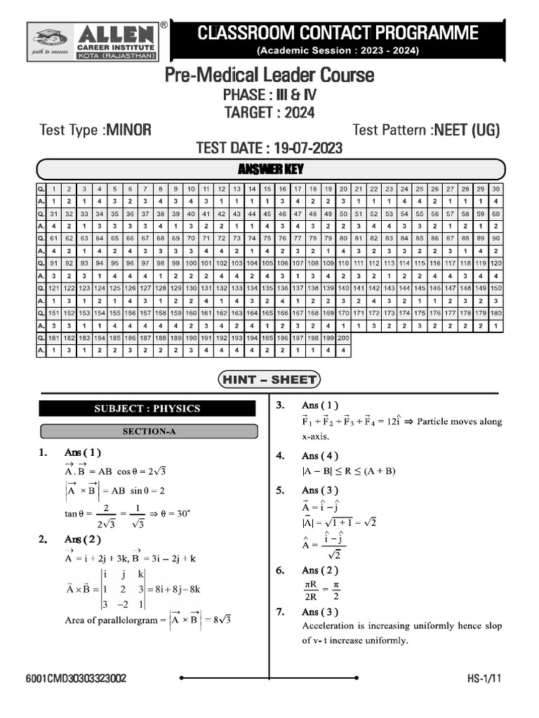 Leader Batch QP Answer Key | PDF
