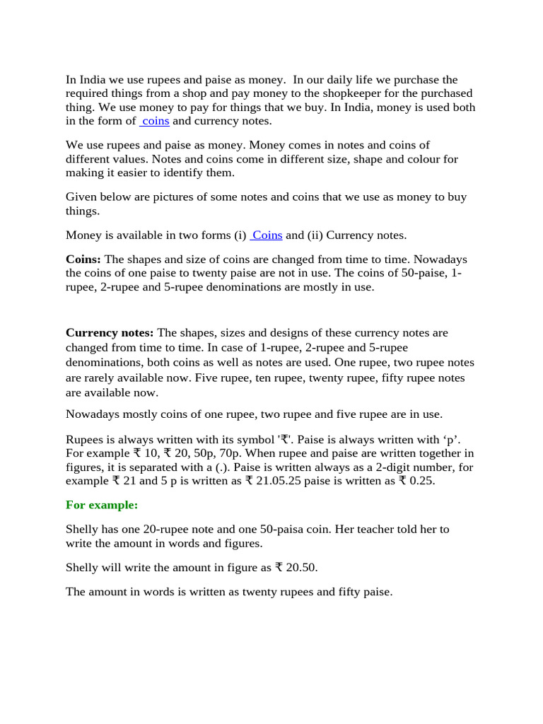 Money Study Note | PDF | Rupee | Coins