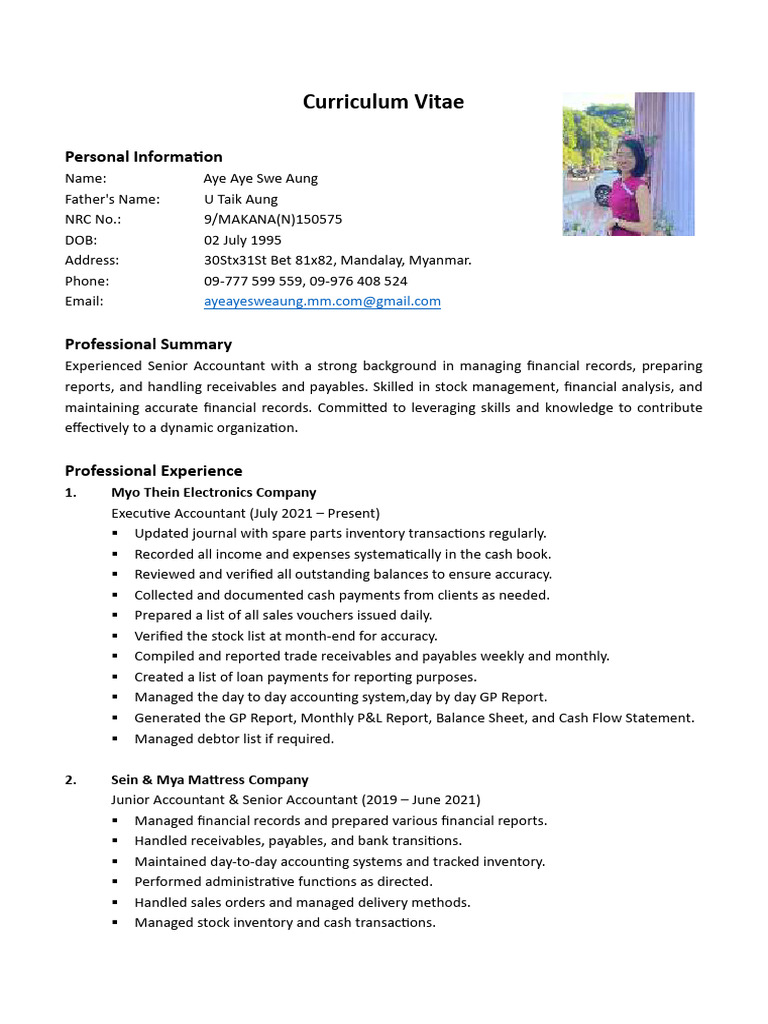 Curriculum Vitae by Aye Aye Swe Aung | PDF | Business Economics | Business