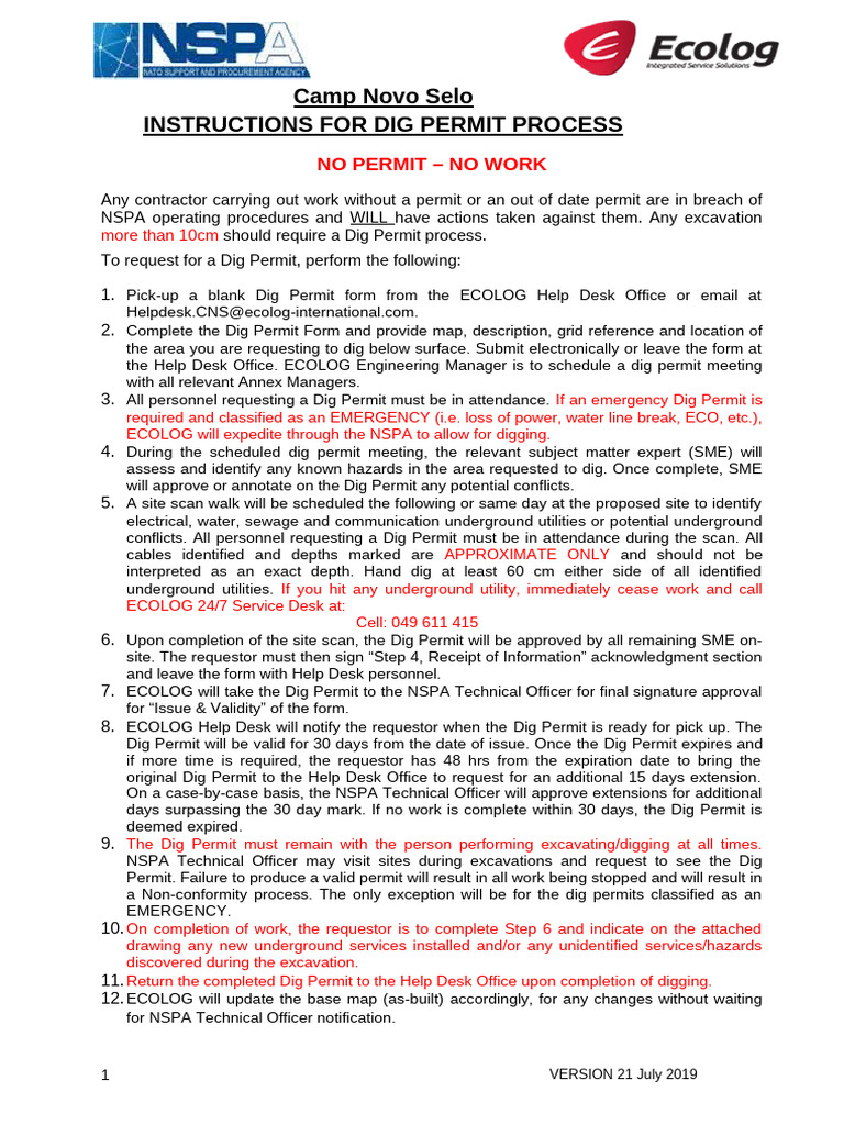 2019 CNS Dig Permit Form NSPA-Ecolog | PDF