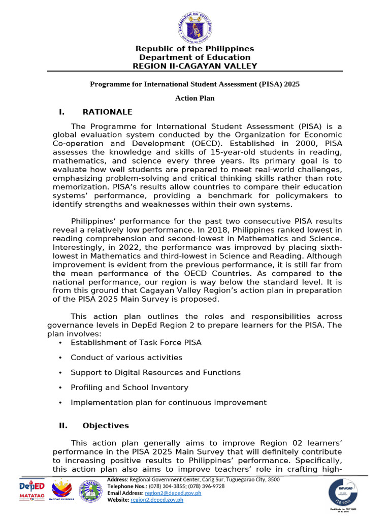 PISA Action Plan | PDF | Programme For International Student Assessment | Evolution