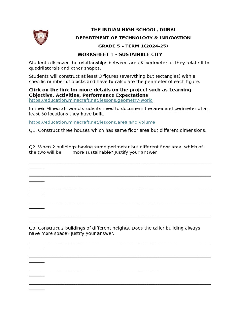 Minecraft Math: Area & Perimeter Worksheet | PDF | Teaching Methods ...