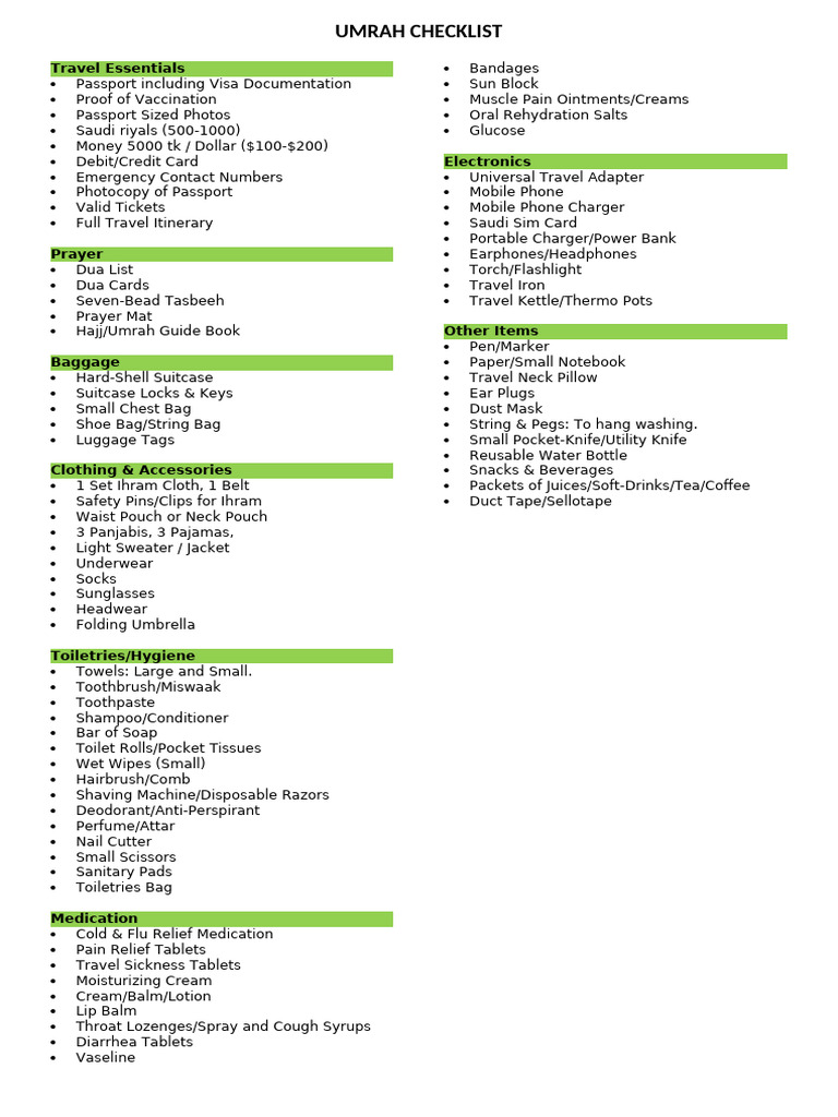 Umrah Checklist | PDF