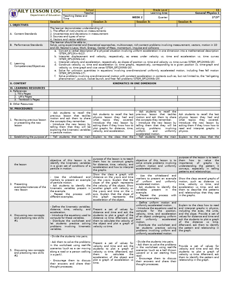 Gen Phy 1 Quarter 1 Week 2 | PDF | Velocity | Acceleration
