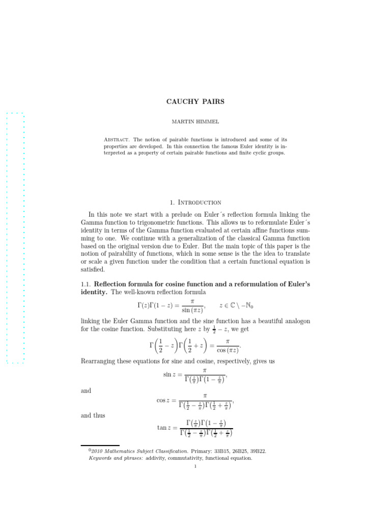 Properties of Cauchy Pairs in Functions | PDF | Trigonometric Functions ...