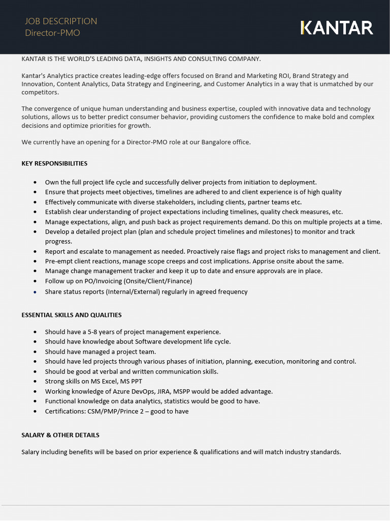 Director-PMO Job Opening at Kantar | PDF | Analytics | Project Management