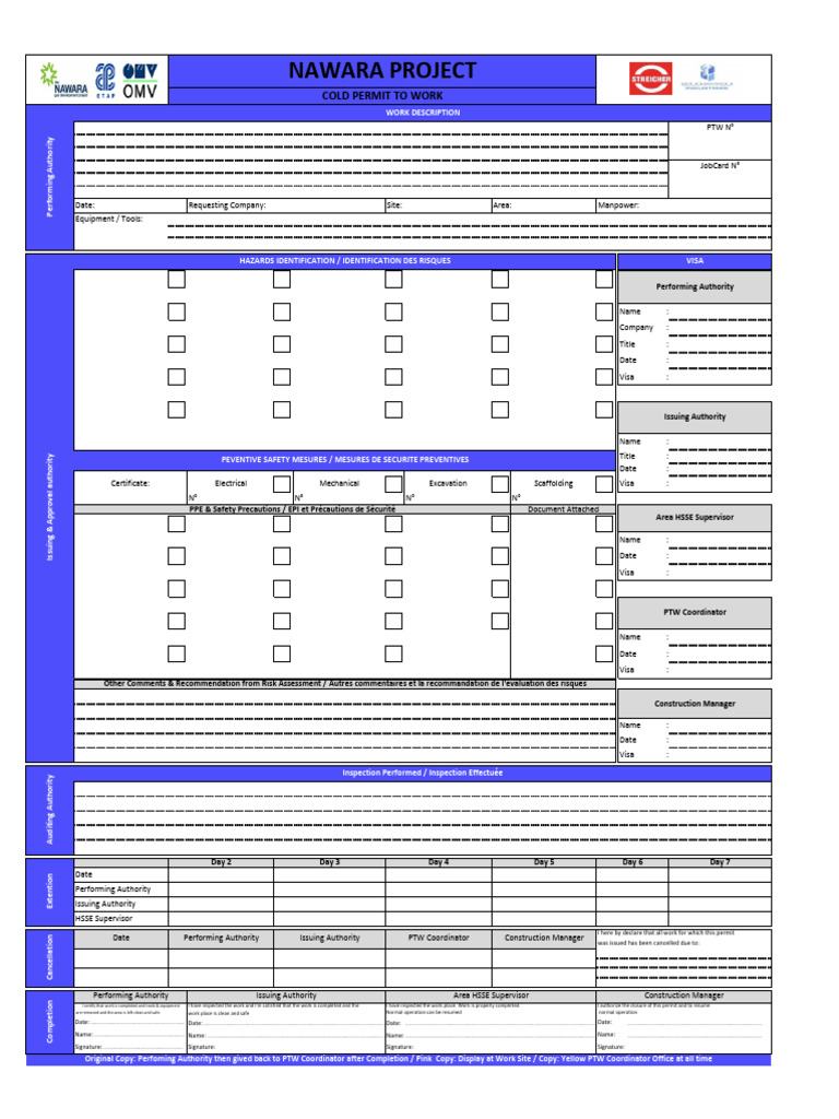 NAWCPF-MSBI-NCPF-000-HS-TMP-00009 - 001 - PTW-Cold Work - Template | PDF | Occupational Safety ...