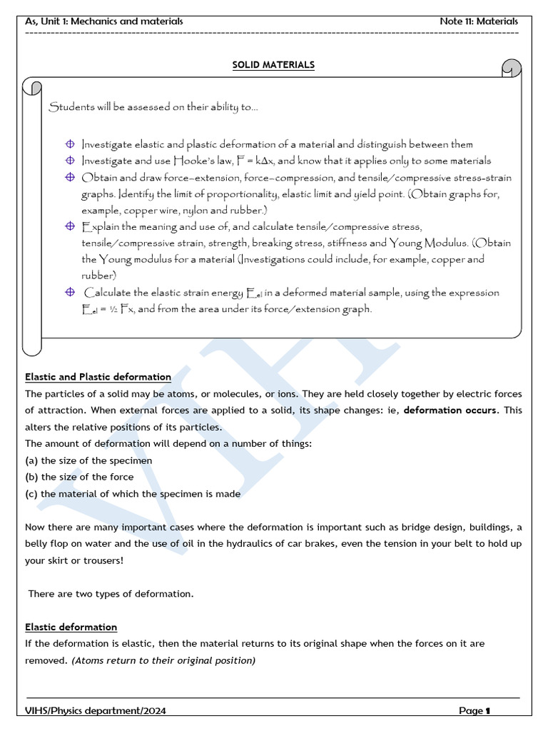 Note11 Material Physics | PDF | Deformation (Engineering) | Elasticity (Physics)