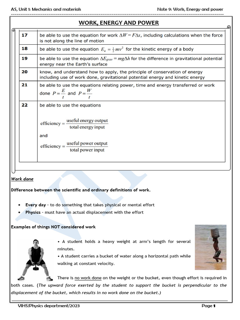 Note 9 Work Power and Energy | PDF | Potential Energy | Force