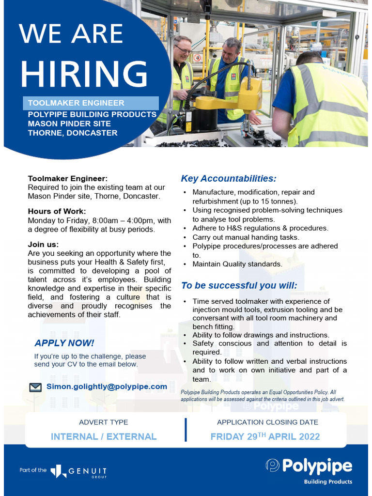 Toolmaker Engineer Polypipe Building Products-Bpblnb190 | PDF