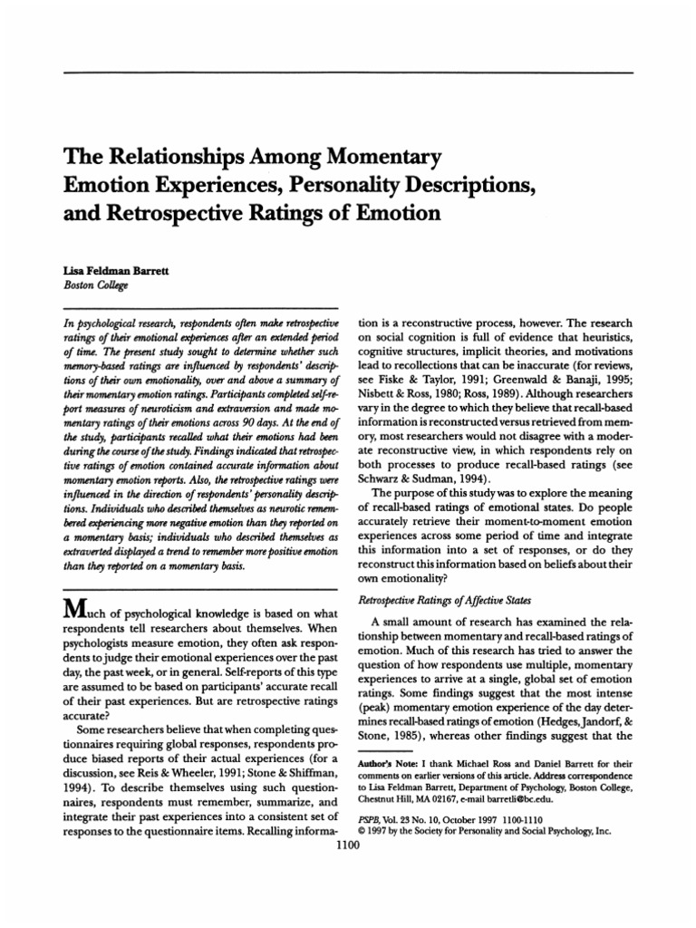 The Relationships Among Momentary Emotion Experiences, Personality ...