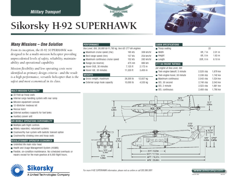 Sikorsky - h92 - Military - Leaflet S92 | PDF | Helicopter | Aircraft Configurations