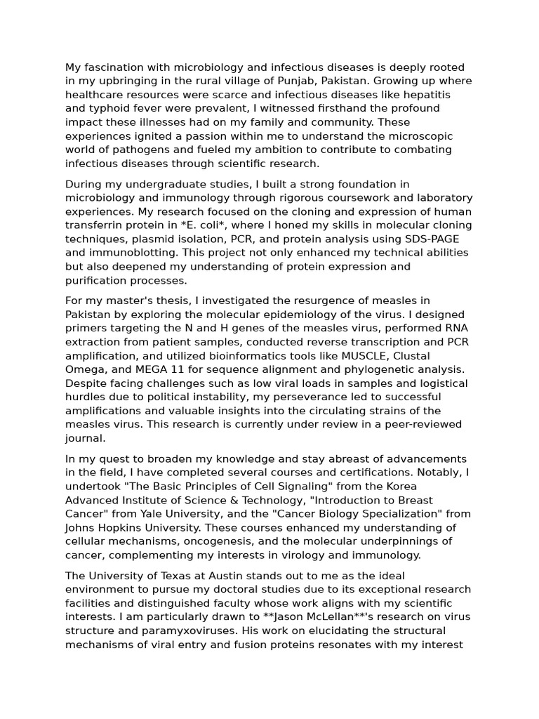 SOP For The Biological Scholarship | PDF | Polymerase Chain Reaction | Virus