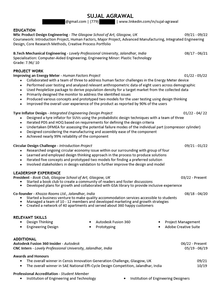 Agrawal Sujal Resume | PDF | Engineering | Reliability Engineering
